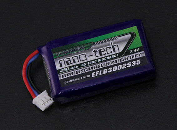TURNIGY NANO-TECH 450mAh 2S 7.4V 65C 130C LIPO BATTERY E-FLITE MICRO B ...
